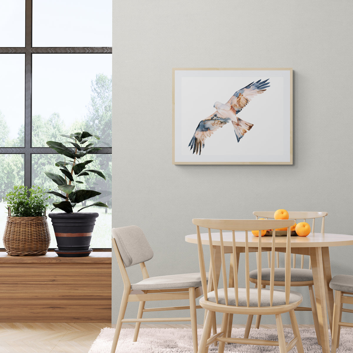 Flying Hawk - Original Large-Scale Watercolor Painting of Bird in ...