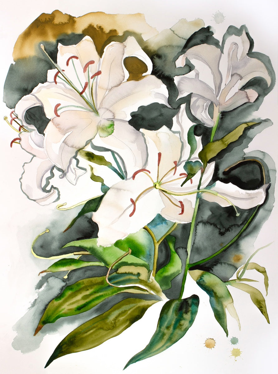 Lilies No. 19 - Original Watercolor Flowers Painting – Elizabeth Becker Art